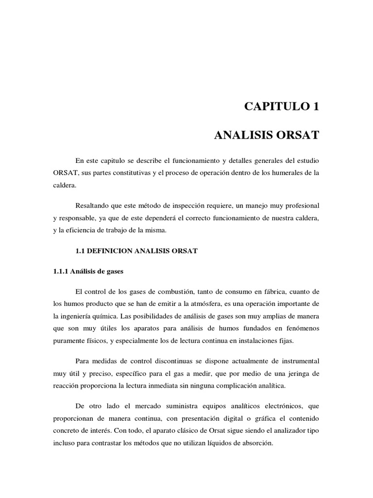 Análisis y Funcionamiento del Orsat | PDF | Combustión | Oxígeno
