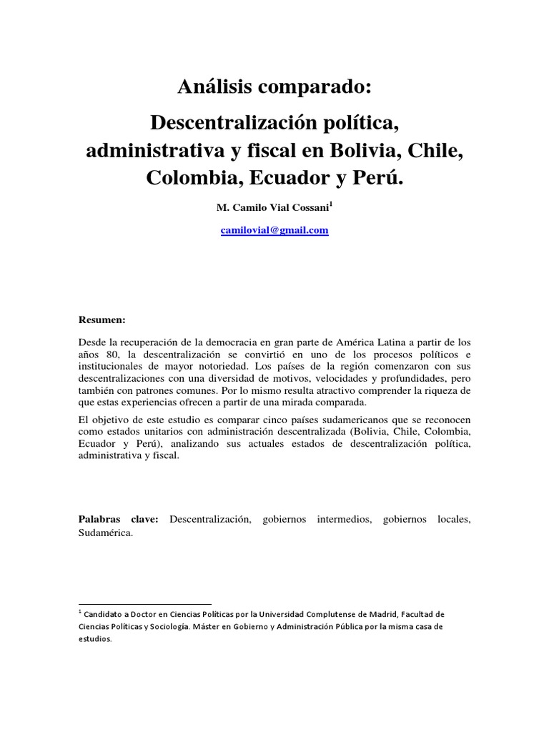 Análisis Comparado Descentralización Política Administrativa Y Fiscal
