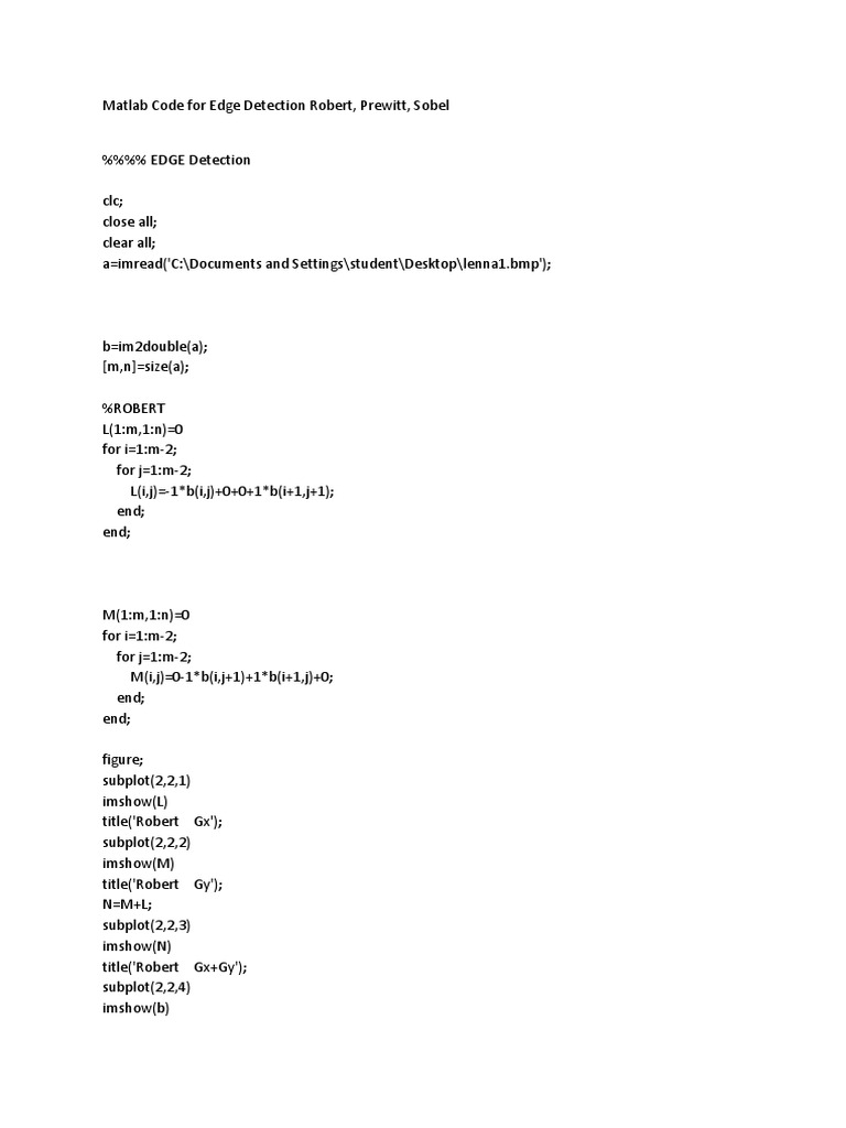 Matlab Code For Edge Detection | PDF | Artificial Intelligence ...