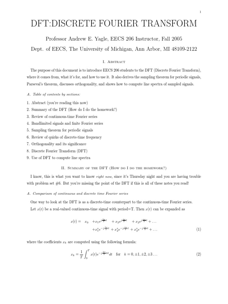 Dft:Discrete Fourier Transform | PDF