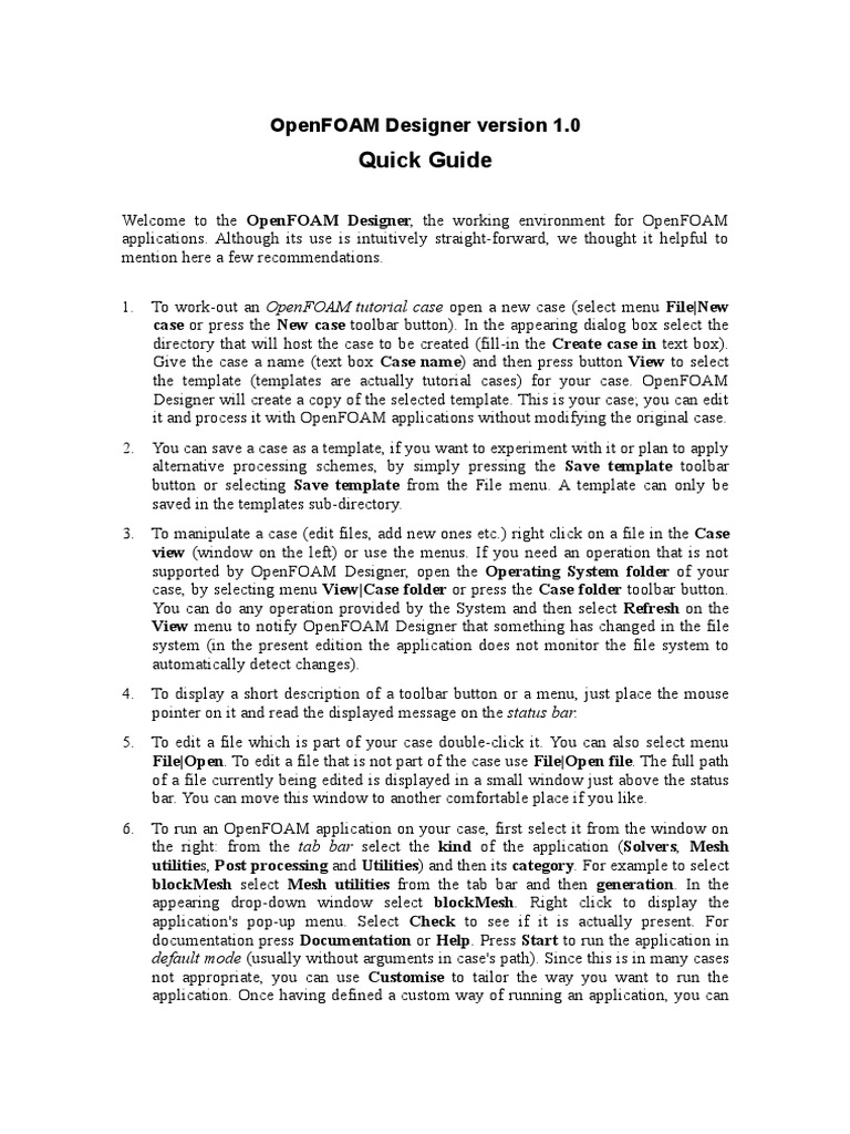 OpenFOAM Designer 1.0 Quick Guide | PDF | Command Line Interface | Computer File