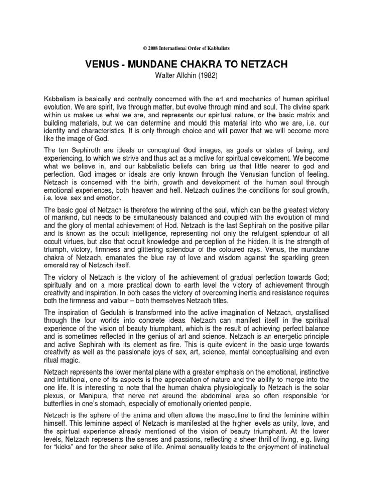 Venus, Mundane Chakra To Netzach - Allchin (1982) | PDF | Love | Thyroid