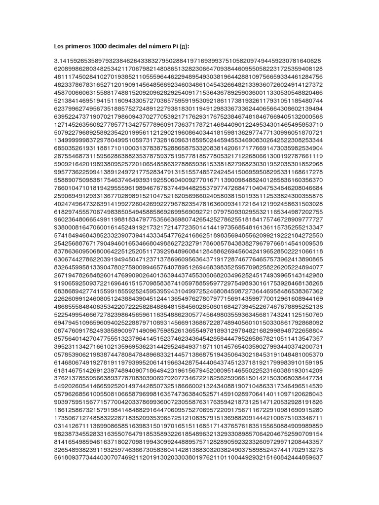 Los Primeros 1000 Decimales Del Número Pi | PDF | Tecnología