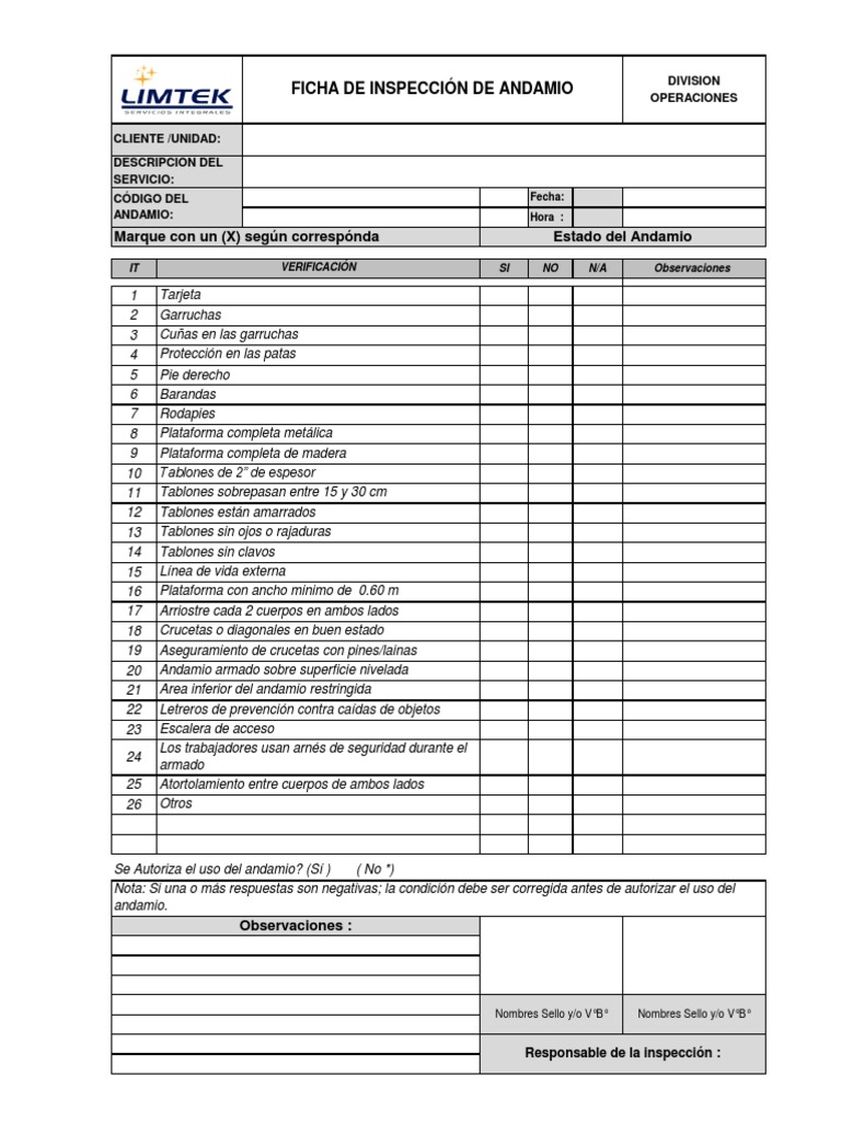 Formato de Inspeccion de Andamios
