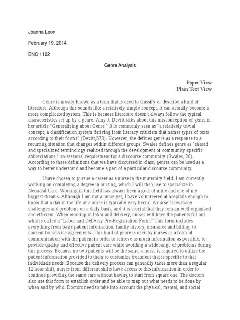 genre analysis revised | Nursing | Patient
