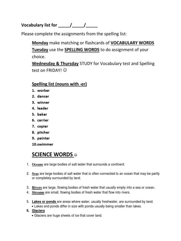 Vocabulary and Spelling Study Guide | PDF | Home & Garden