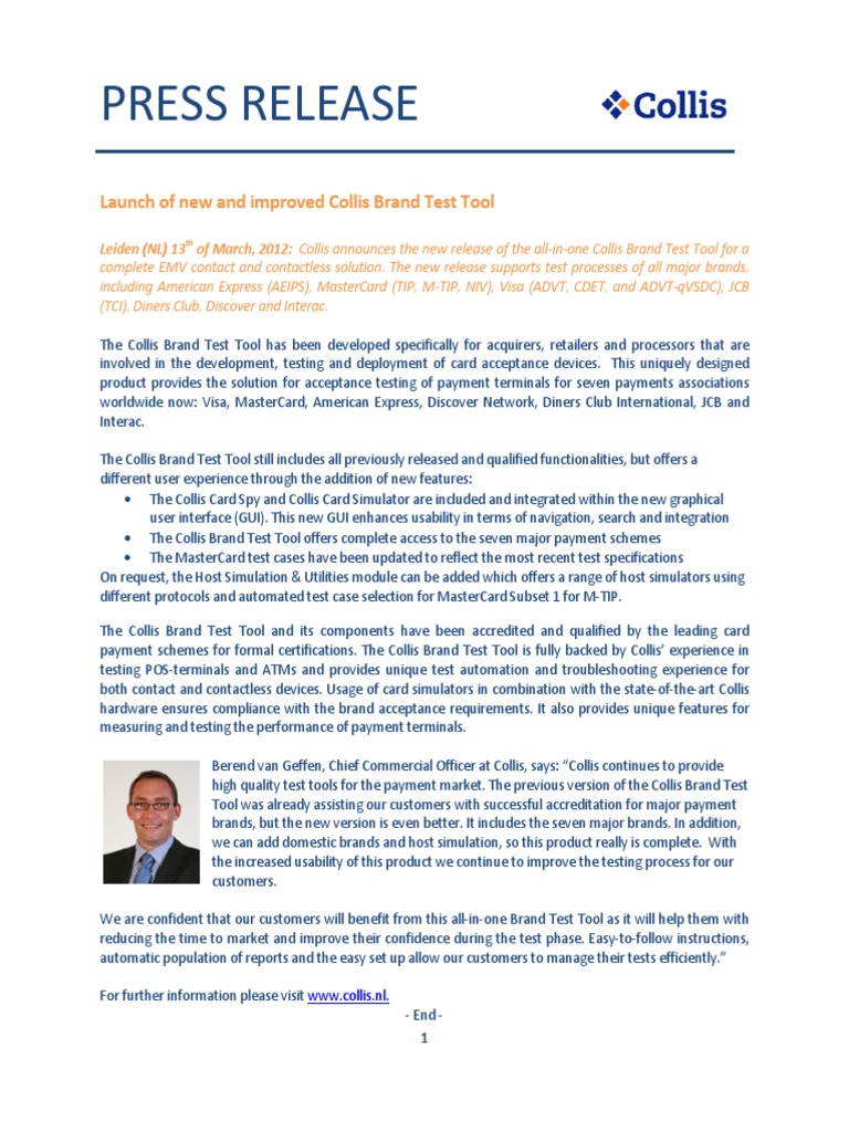 Collis Launches Enhanced Brand Test Tool | PDF | Master Card | Visa Inc.