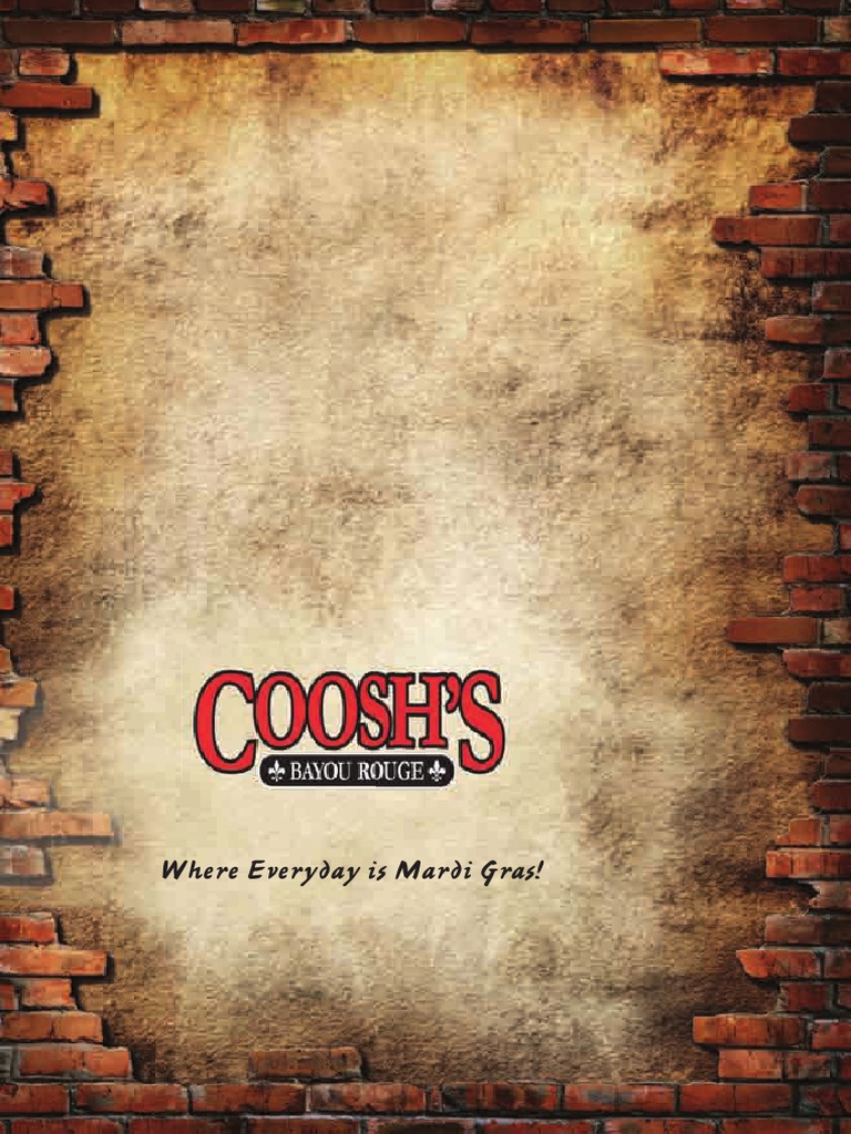 Coosh's Bayou Rouge Menu | Download Free PDF | Cuisine | Cuisine Of The Americas