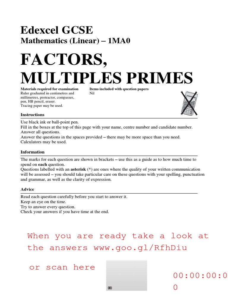 Gcse Maths Topics Factors Multiples And Primes Questions Pdf