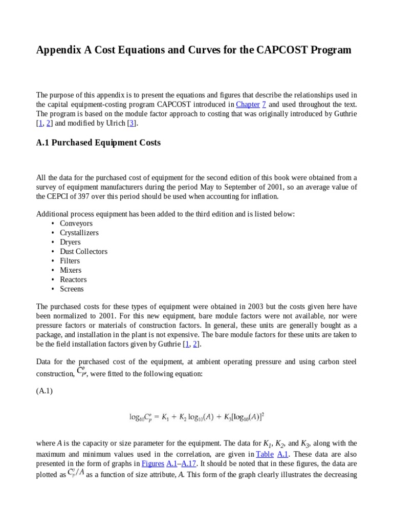 CAPCOST Program Cost Equations | PDF | Pressure | Chemical Engineering