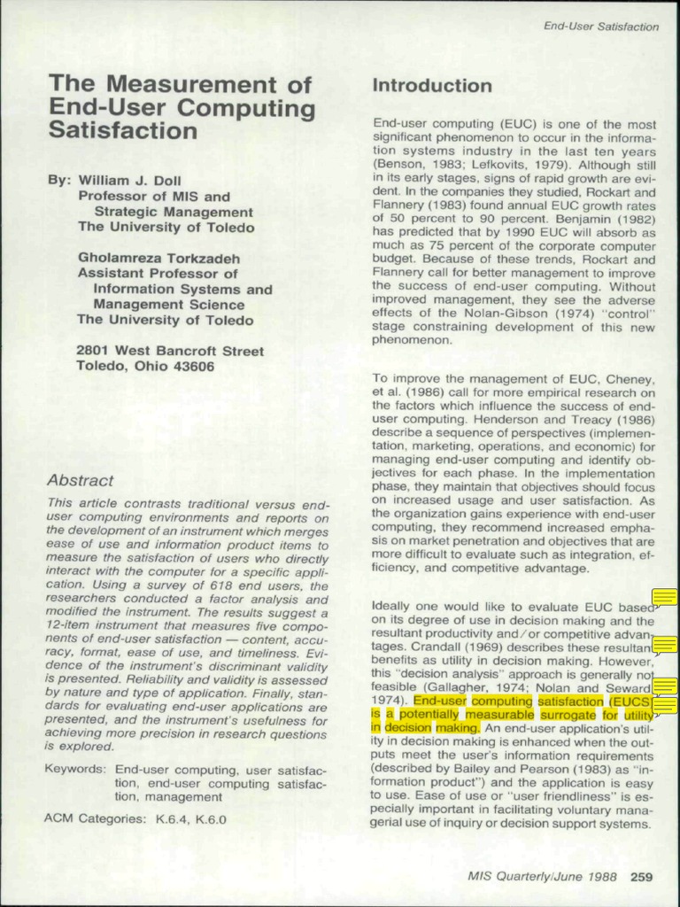 Artigo - Doll e Torkzadeh 1988 - The Mesurement of End-User Computing Satisfaction | PDF ...