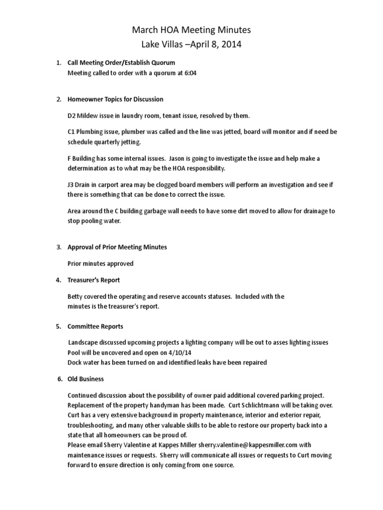 April 8th HOA Meeting Minutes | PDF