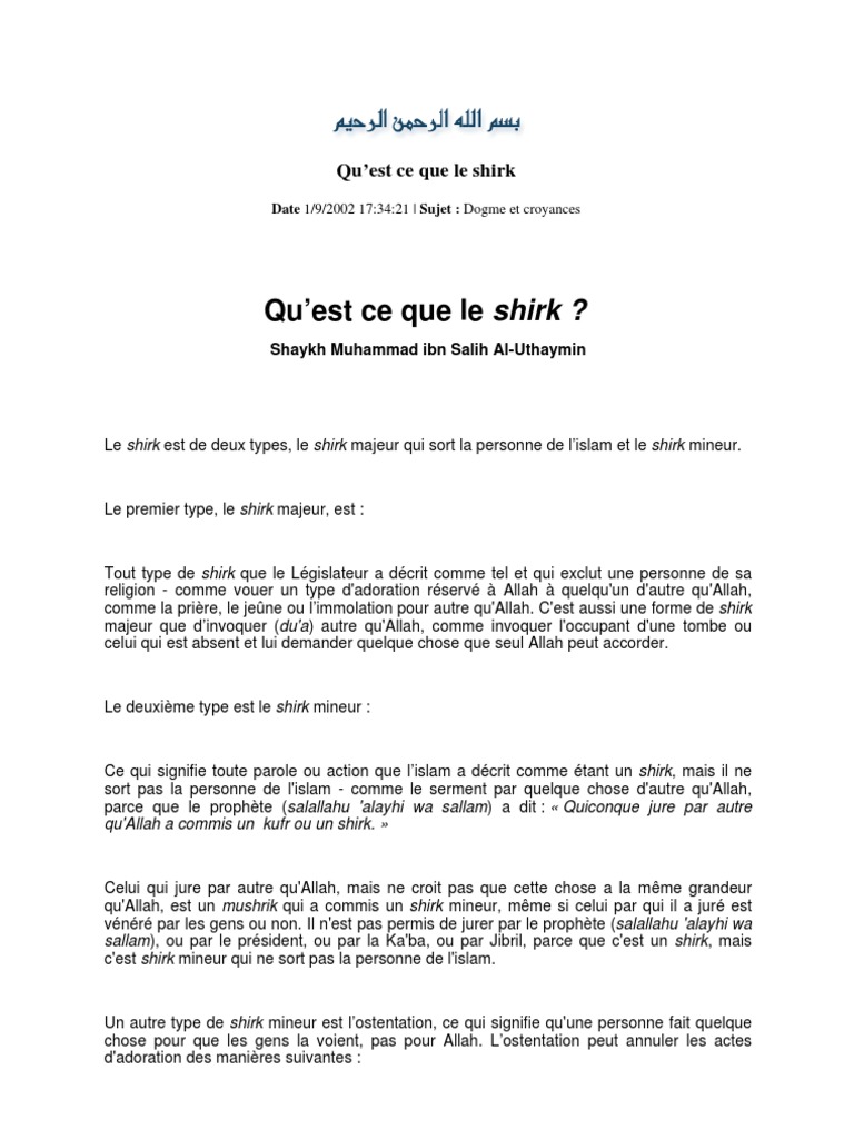 Comprendre le Shirk : Majeur et Mineur | PDF | Allah | Mahomet