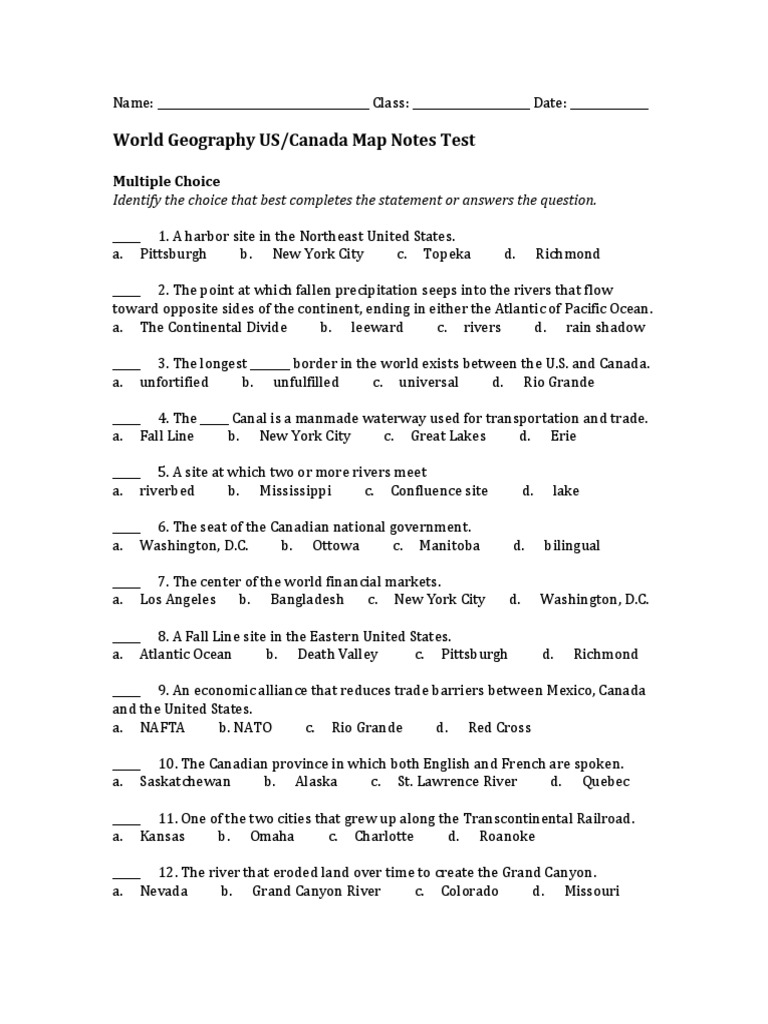 World Geography Test 1 | PDF | Canada | Alaska