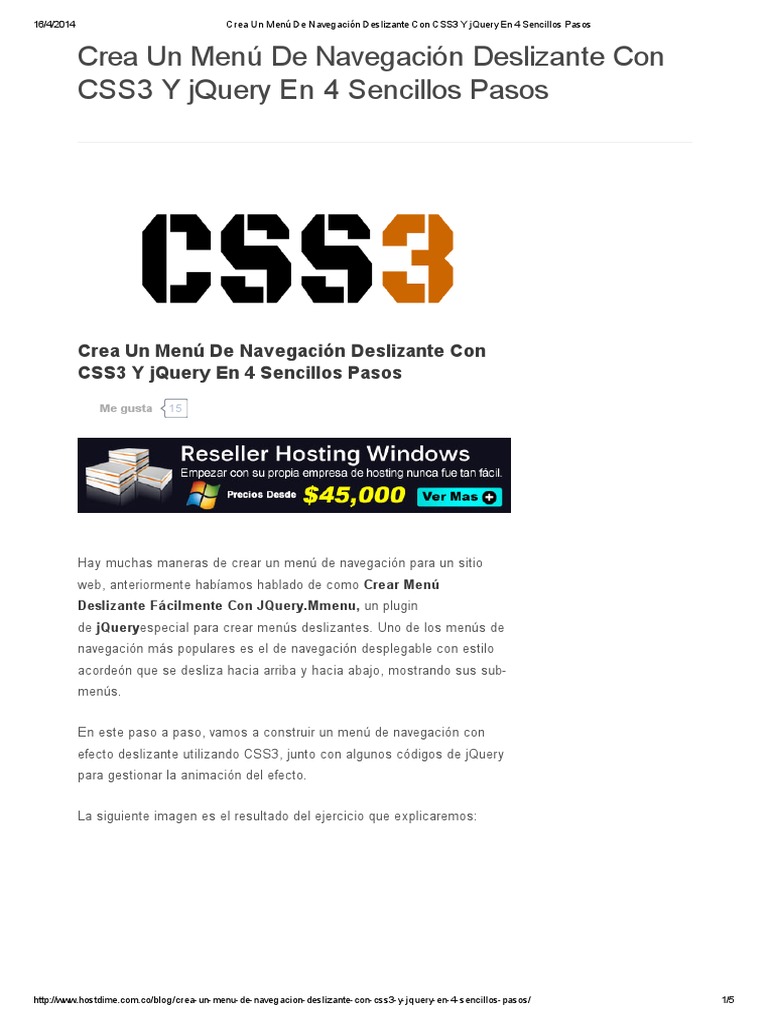 Menú De Navegación Deslizante Con CSS3 Y jQuery.pdf | PDF | Hojas de estilo en cascada | HTML