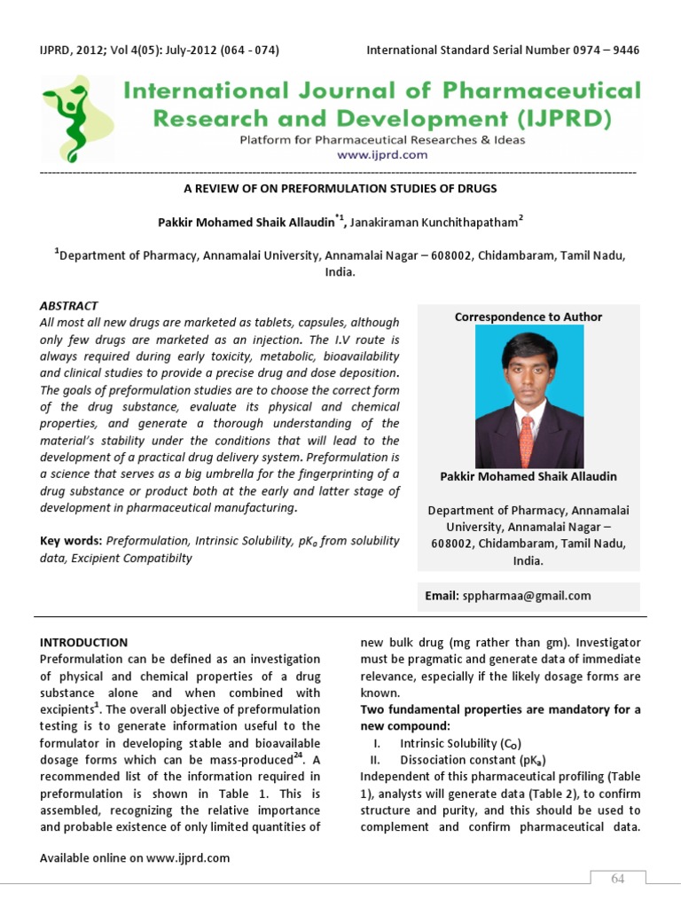 A Review of On Preformulation Studies of Drugs | PDF | Dissolution ...