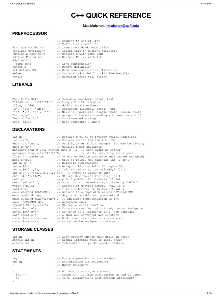 C++ Quick Reference | PDF | Parameter (Computer Programming) | Method (Computer Programming)