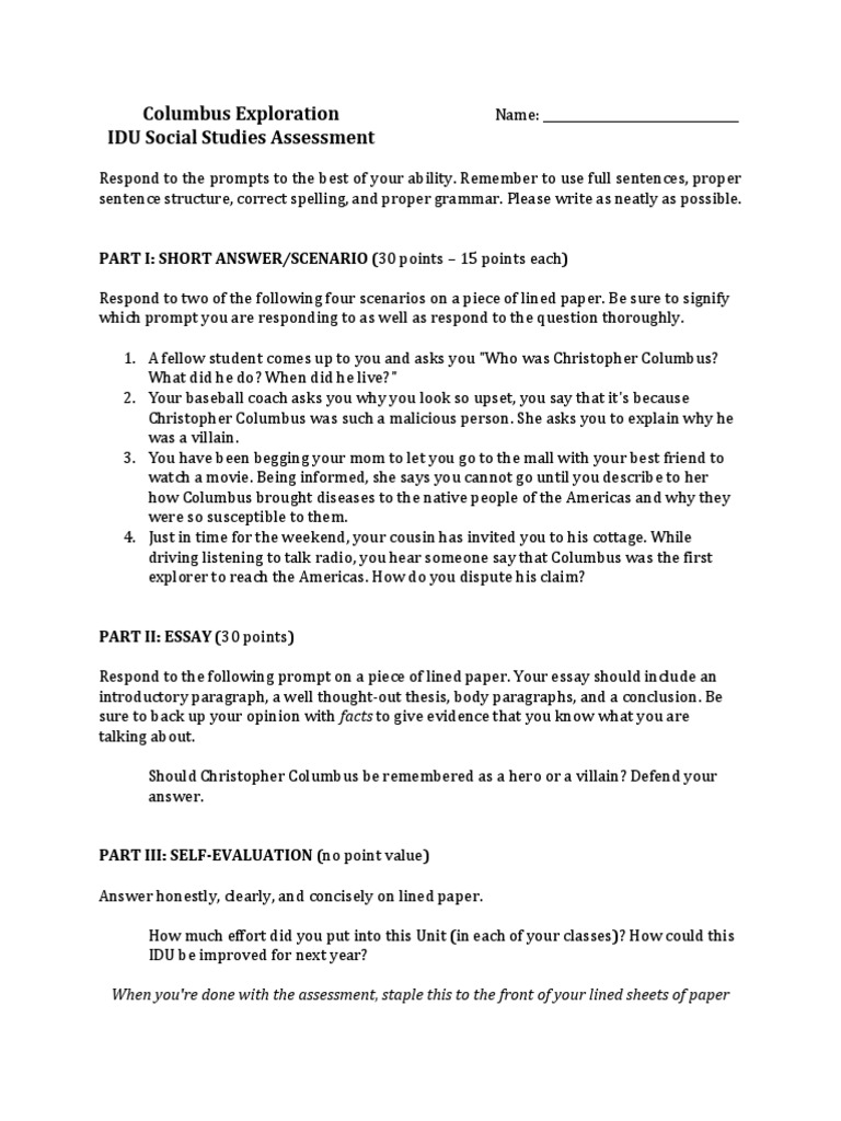 Columbus Exploration Assessment | PDF