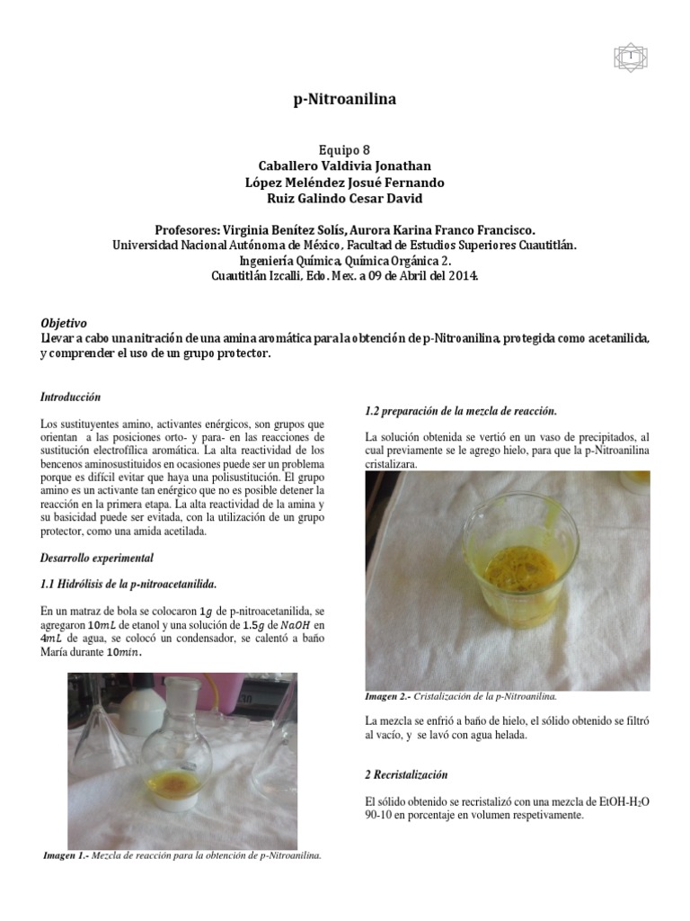Síntesis y Recristalización de p-Nitroanilina | PDF | Cristalización ...