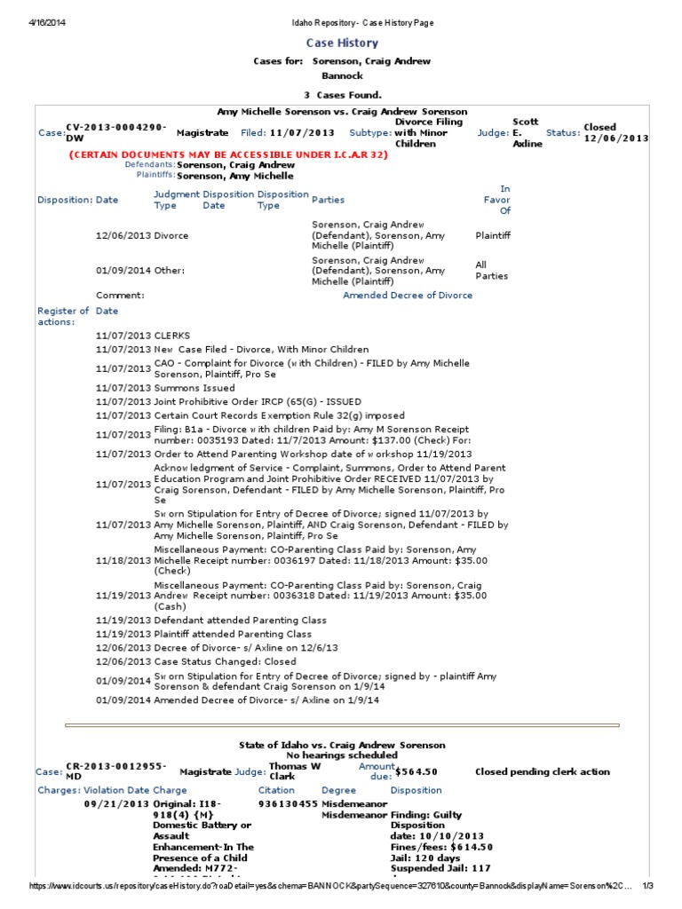 Idaho Repository - Case History Page | PDF | Probation | Pro Se Legal ...