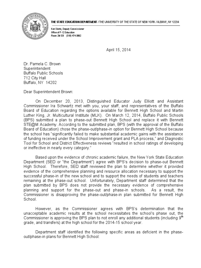 Bennett HS Letter | PDF | School Choice | Secondary School