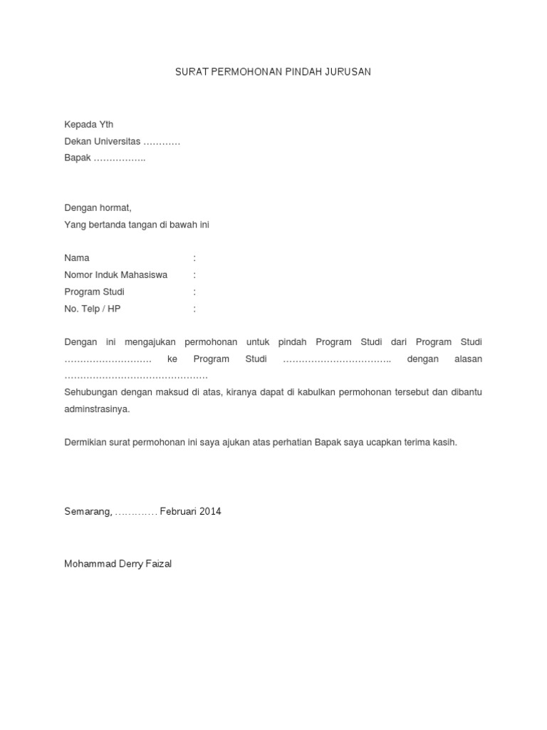 Surat Permohonan Pindah Jurusan | PDF