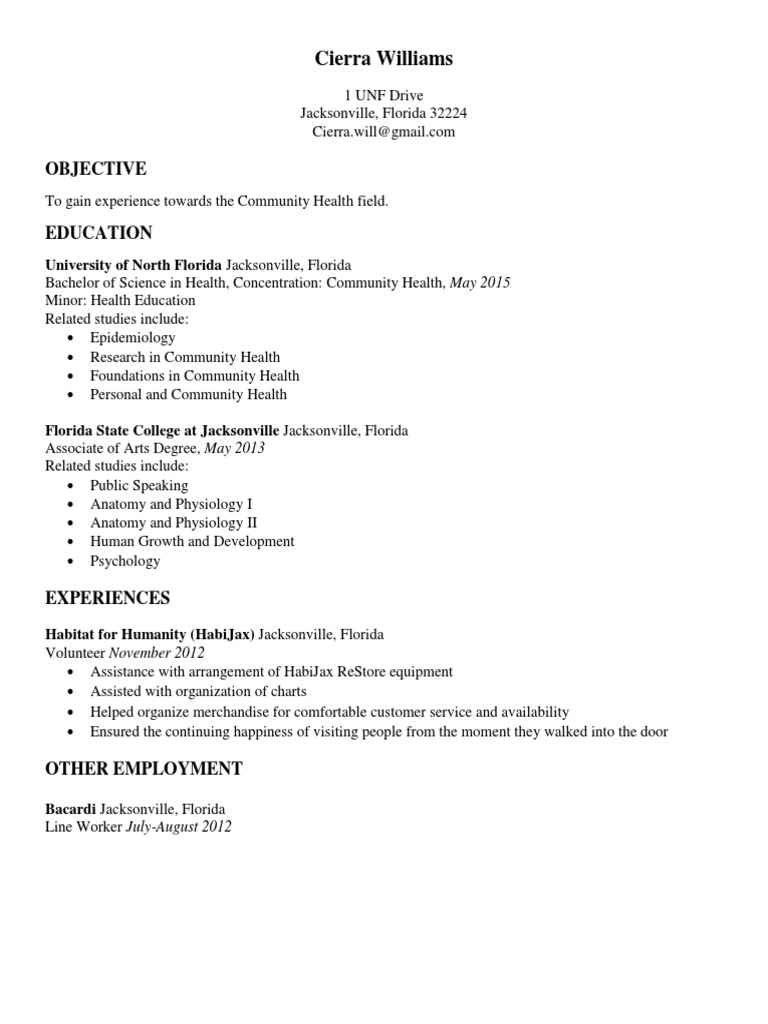Cierra Williams: Community Health Resume | PDF