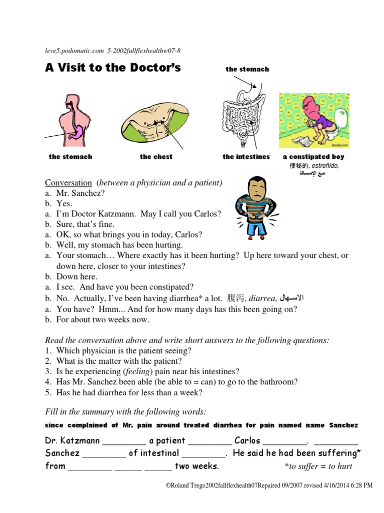 A Visit To The Doctor's: Read The Conversation Above and Write Short ...