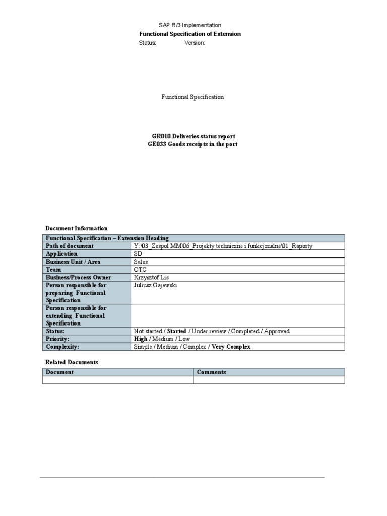 Functional Specs Sap | PDF | Specification (Technical Standard) | Receipt
