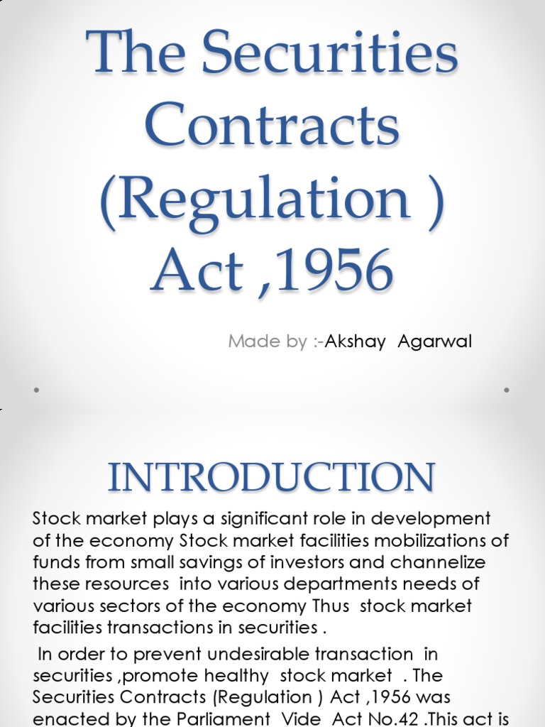 The Securities Contracts (Regulation) Act, 1956 | PDF