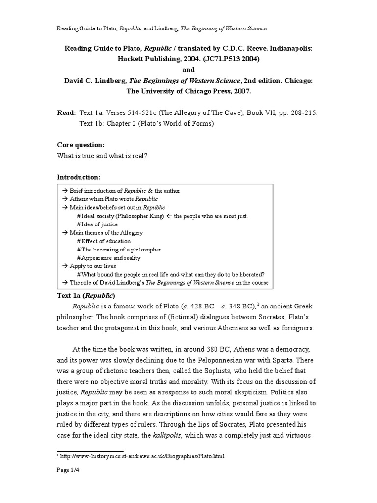 Reading Guide to Plato's Republic and Lindberg's The Beginning of ...