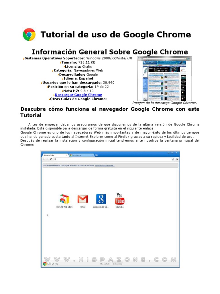 Cómo funciona el navegador Google Chrome: tutorial básico de uso | PDF ...