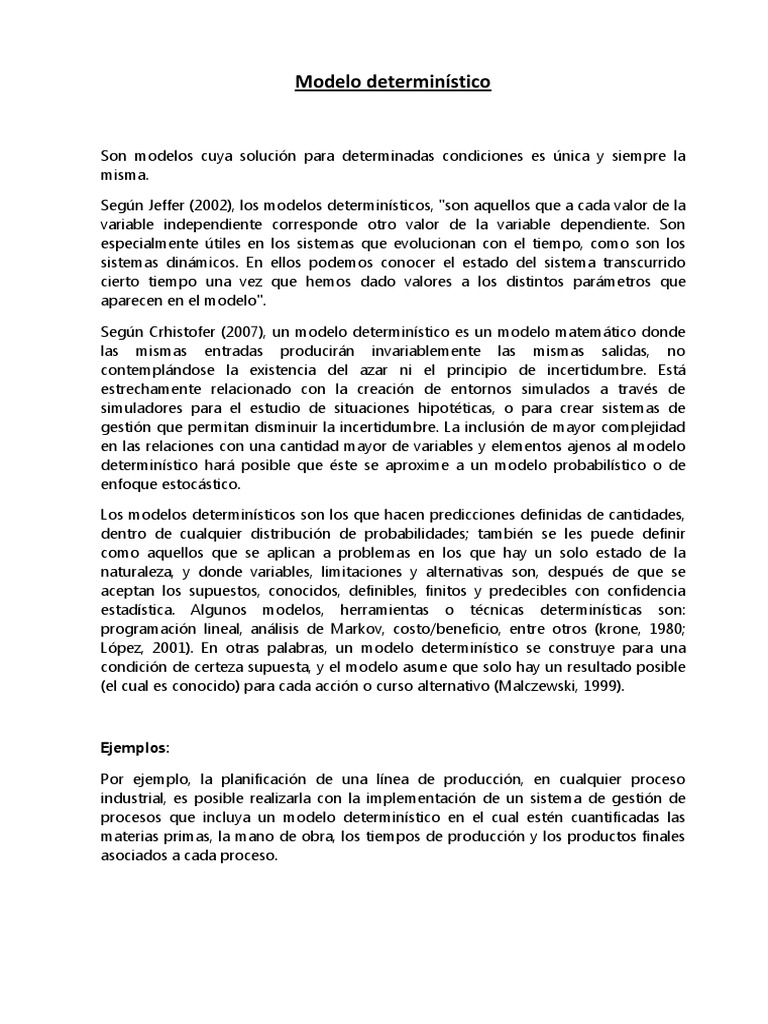 Modelo determinístico: Ejemplos