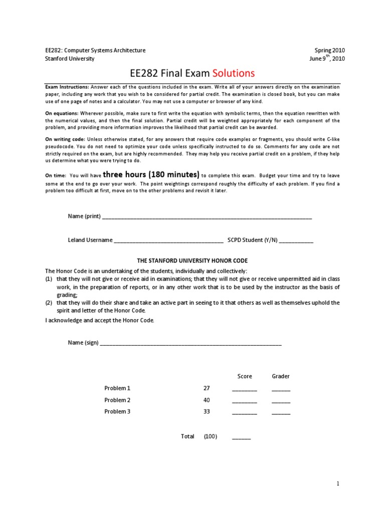 EE282 Final Exam: Solutions | PDF | Cpu Cache | Digital Technology