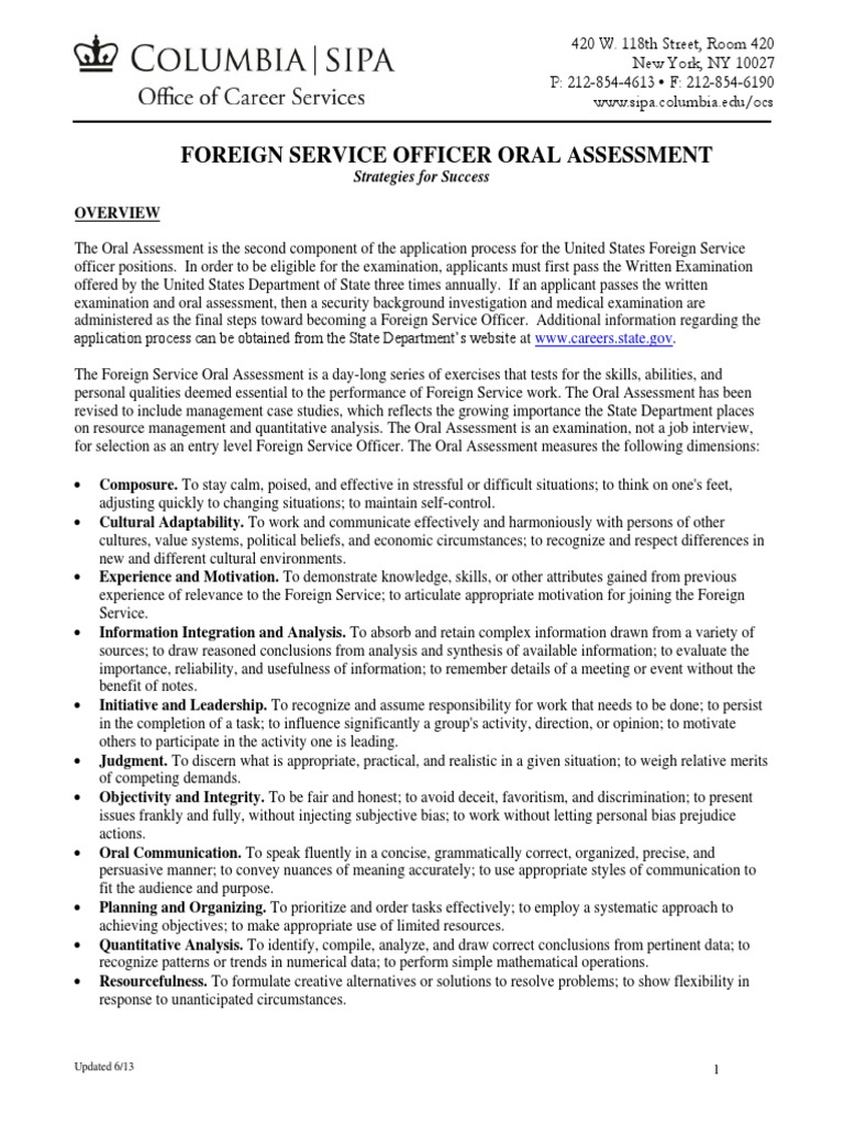 Foreign Service Officer Oral Assessment Guide | PDF | United States ...