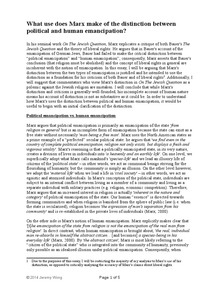 What Use Does Marx Make of The Distinction Between Political and Human ...