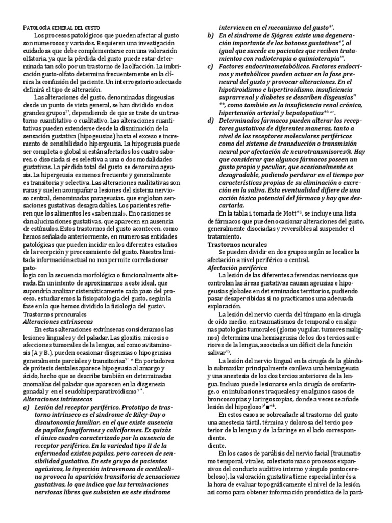 Patologìa General Del Gusto | PDF | Gusto | Anatomia animal