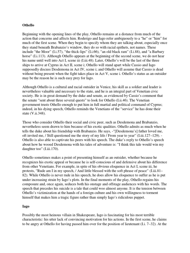 Analysis of Major Characters | PDF | Iago | Othello