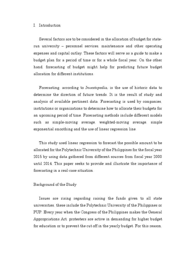Forecasting of PUP Budget | PDF | Forecasting | Prediction