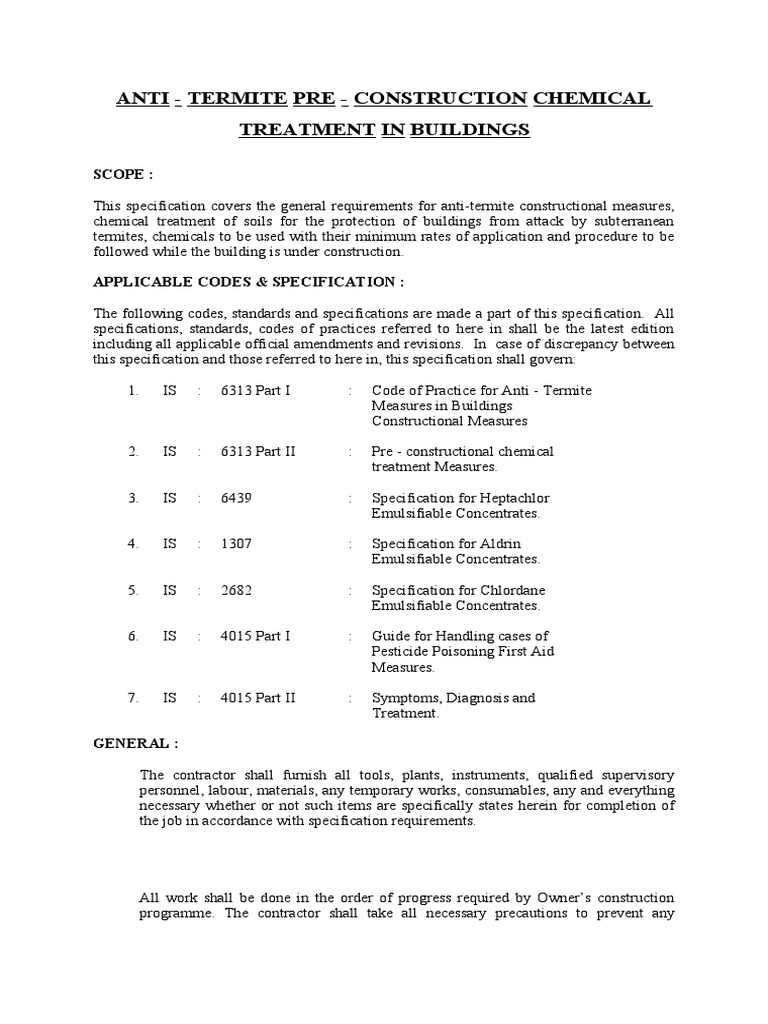 Anti Termite | Specification (Technical Standard) | Basement
