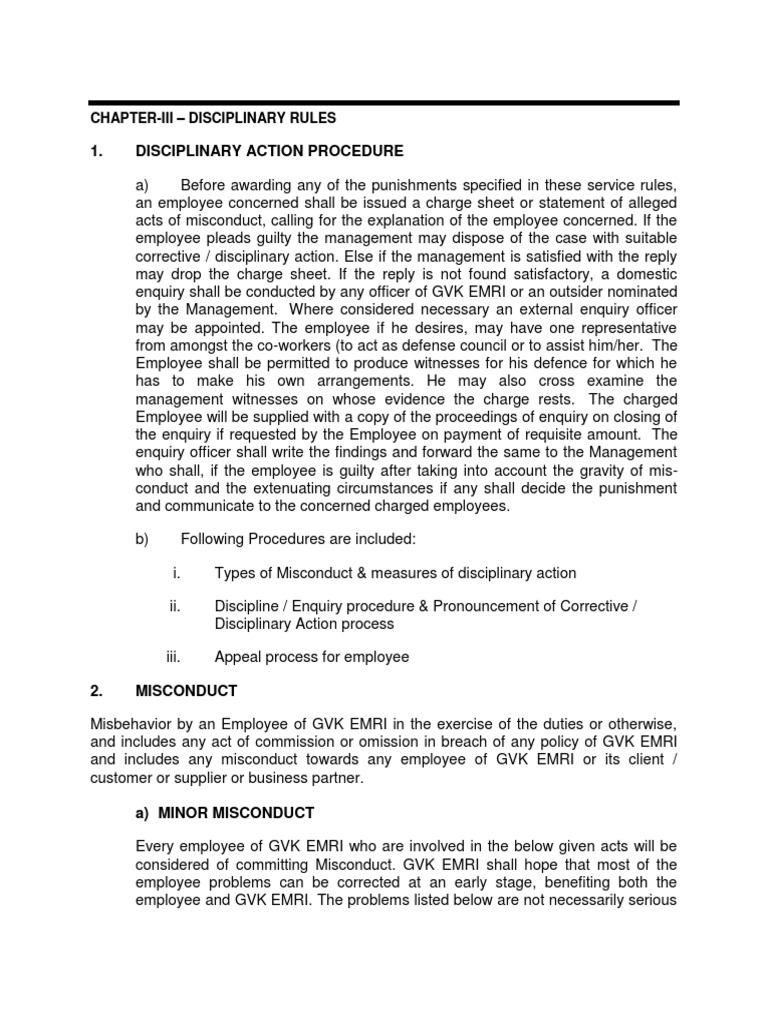 Disciplinary Action Procedure: Chapter-Iii - Disciplinary Rules | PDF ...