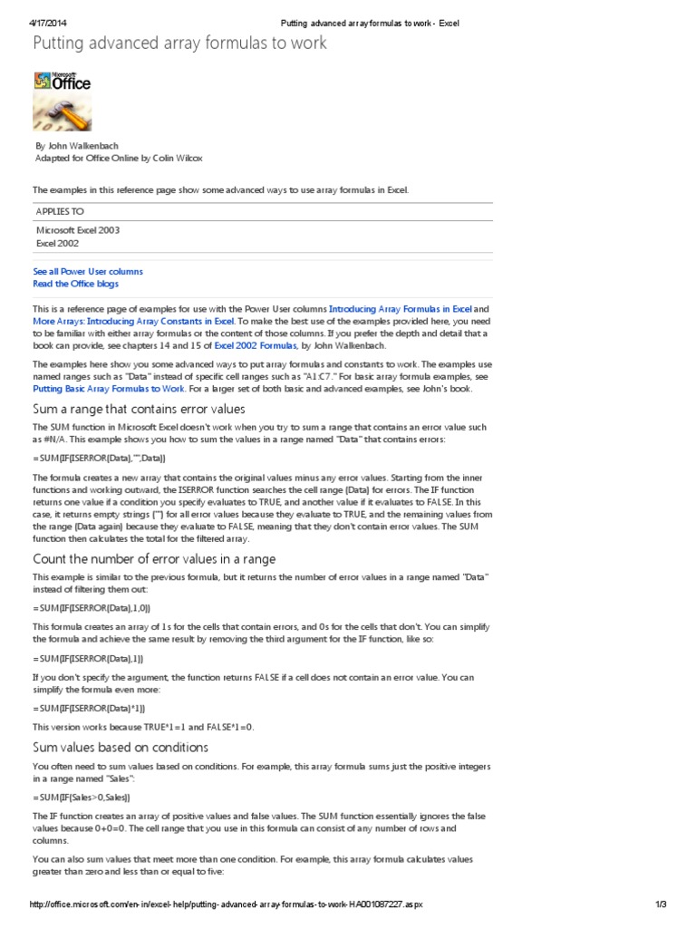 Putting Advanced Array Formulas To Work - Excel | PDF | Array Data Structure | Summation
