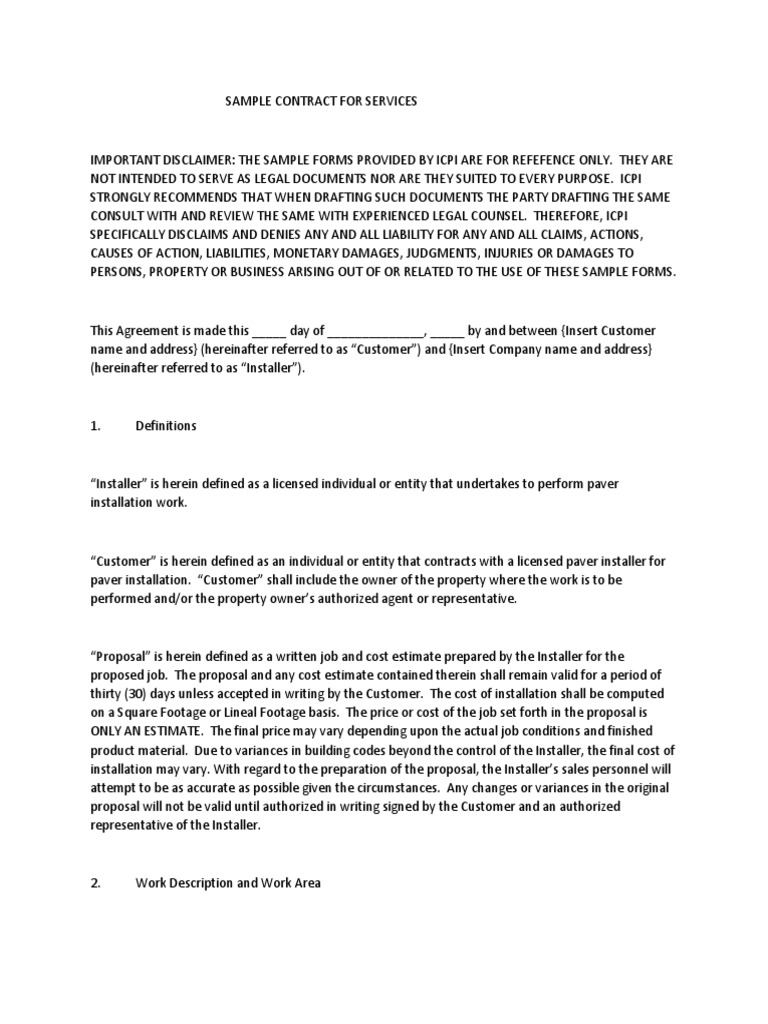 Sample Contract for Services | Indemnity | Damages