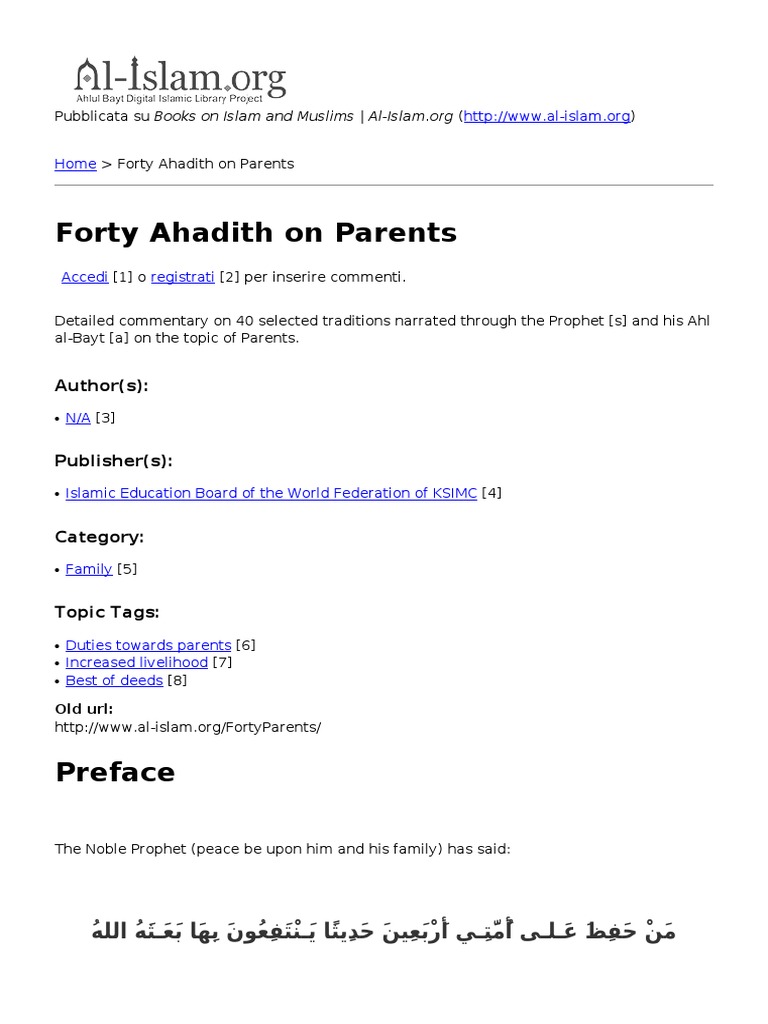 Forty Ahadith On Parents | PDF | Hadith | Islamic Theology