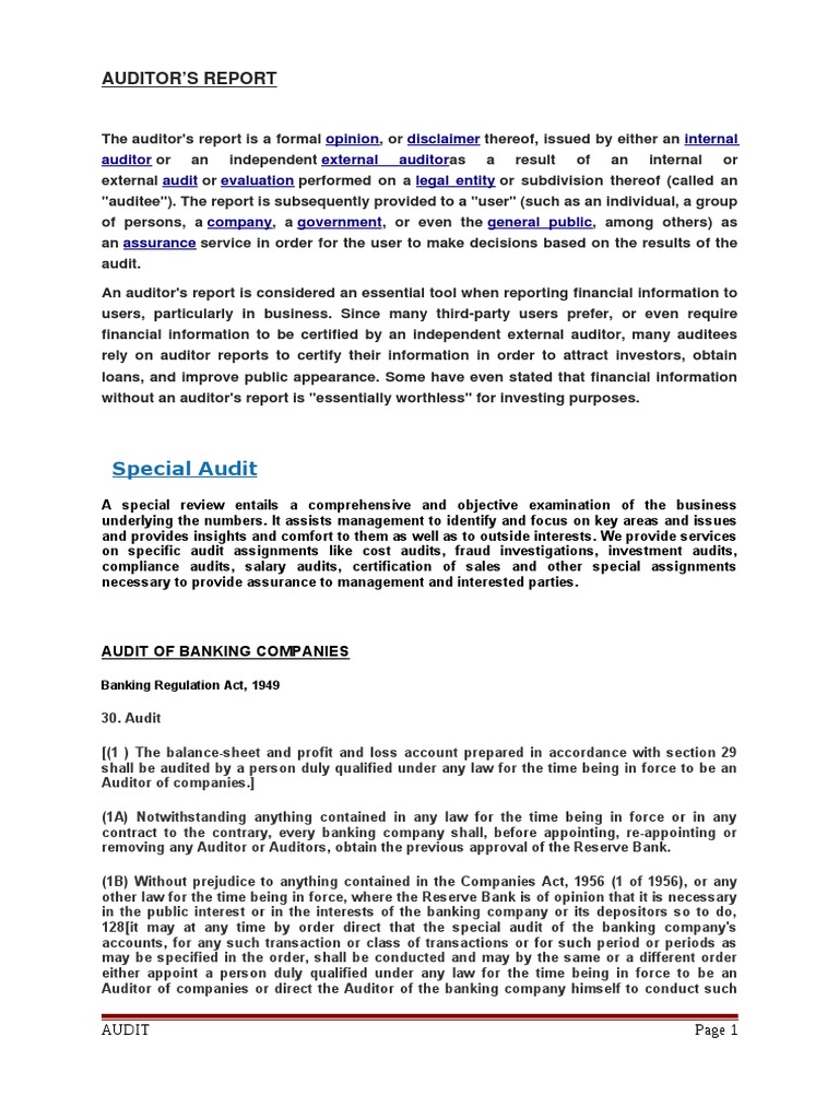 Special Audit: Auditor'S Report | Download Free PDF | Financial Audit ...