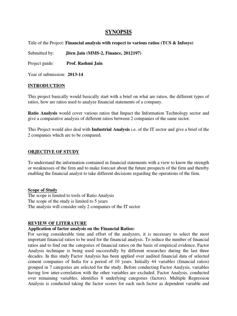 Ratio Analysis Synopsis Final Pdf Factor Analysis Analysis 3904