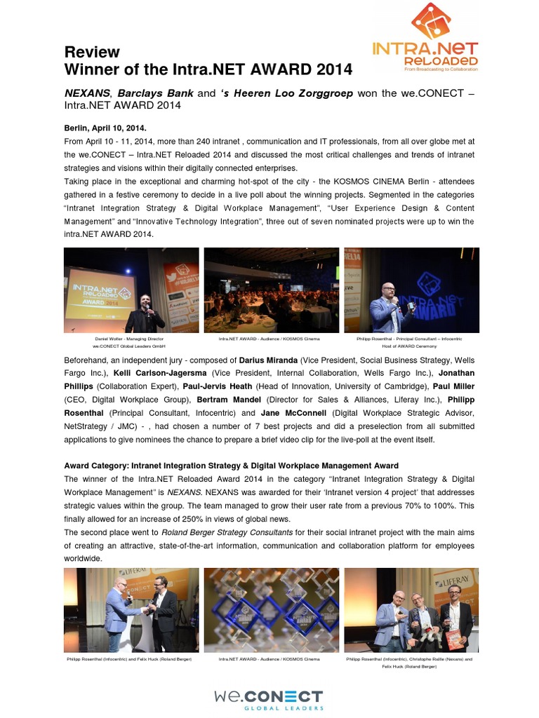 Winners of The IntraNet Award 2014 | Download Free PDF | Strategic ...