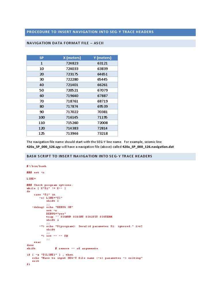 Procedure to Insert Navigation Into SEG-Y Trace Headers | Computer ...
