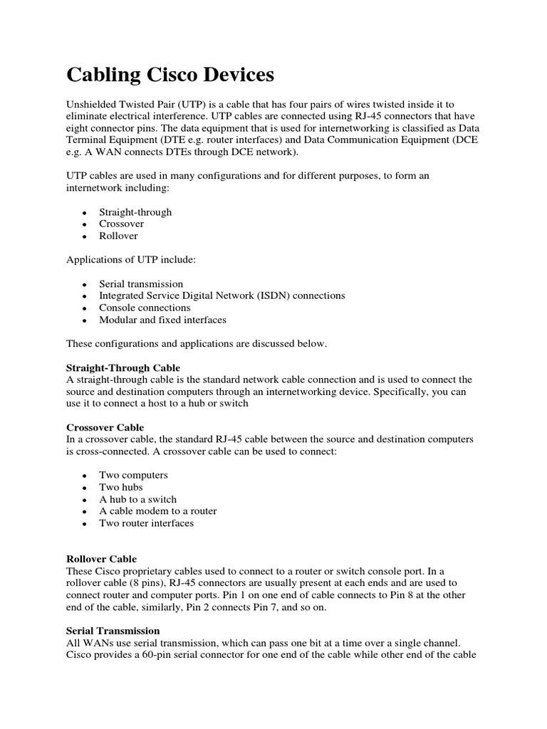 Cabling Cisco Devices | PDF | Electrical Connector | Telecommunications