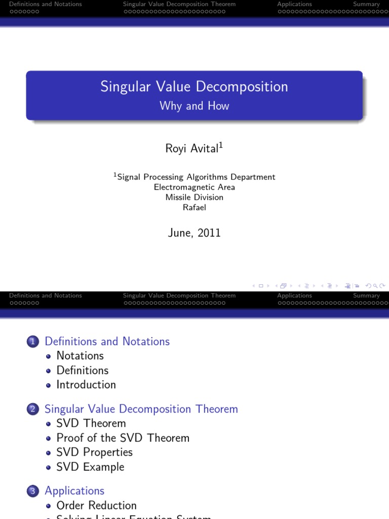 Singular Value Decomposition Lecture Notes Pdf Principal